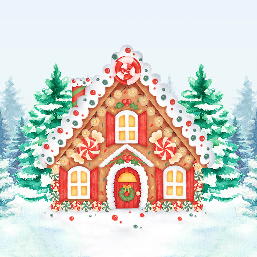 Christmas Candy Gingerbread House Photo Backdrop D868 – dbackdropes
